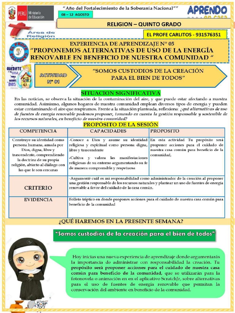 Experiencia de Aprendizaje #05 - Actividad #01 - 5to Grado - Religion - 00001 | PDF