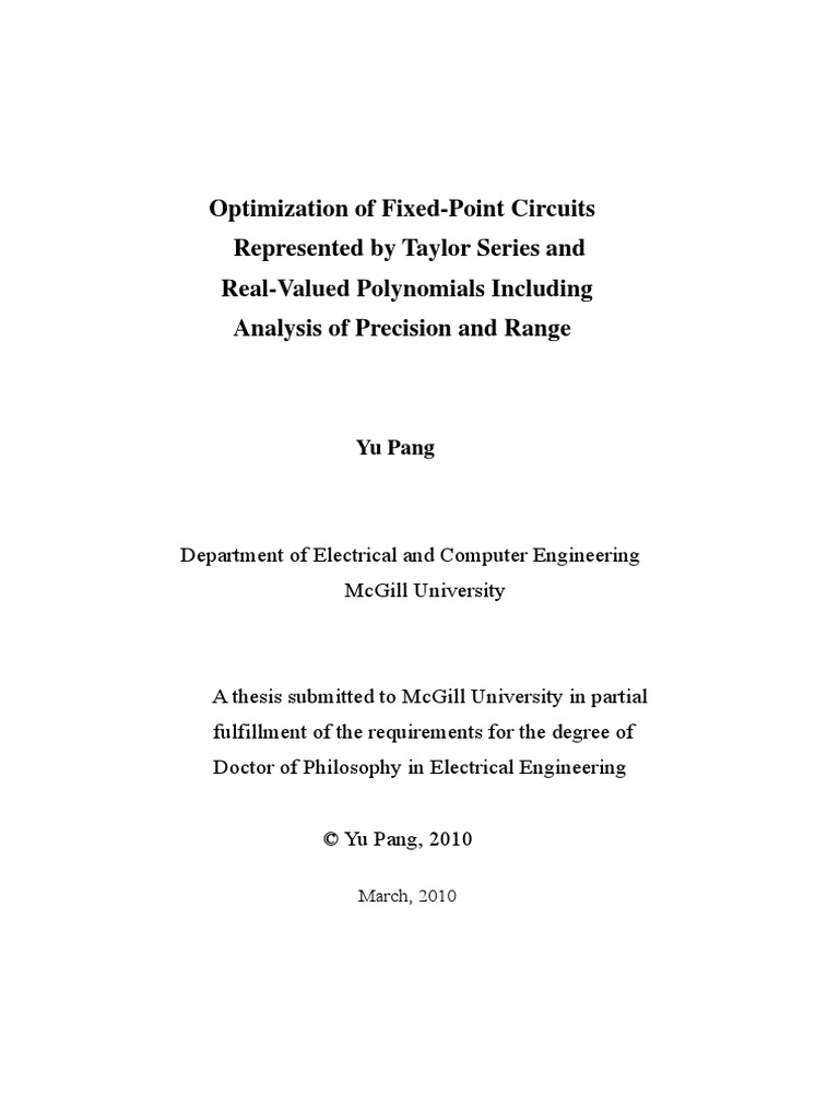 Optimization Of Fixed Point Circuits Represented By Taylor Series And Real Valued Polynomials