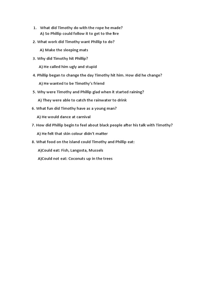 The Cay Chapter 9 and 10 Homework | PDF