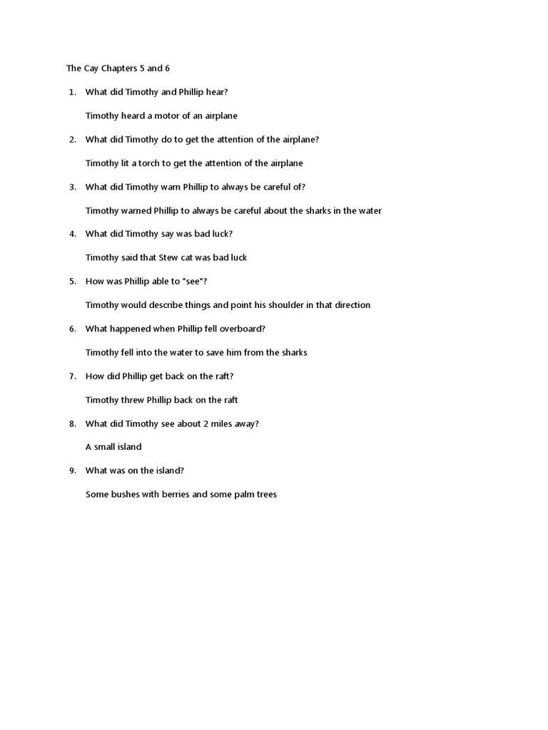 Summary of The Cay Chapters 5-6 | PDF