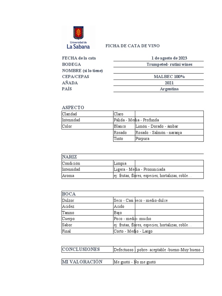 Ficha de Cata 2023 | PDF