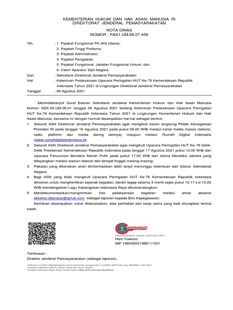 Nodis Ketentuan Pelaksanaan Upacara HUT RI Ke-76 | PDF