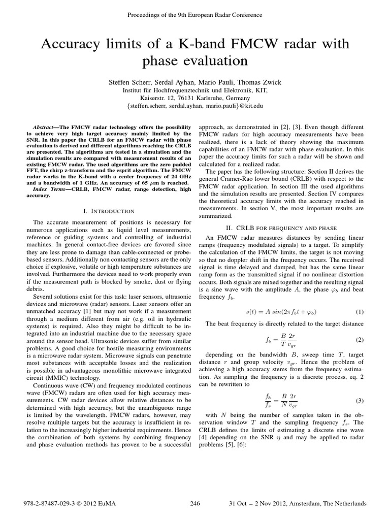 Accuracy Limits of A K-Band FMCW Radar With Phase Evaluation | PDF