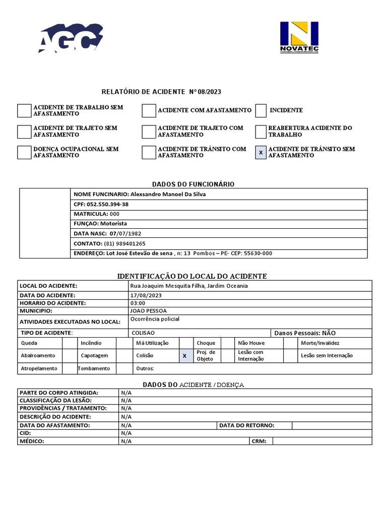 Formulario Acidente Transito | PDF | Transporte terrestre | Transporte
