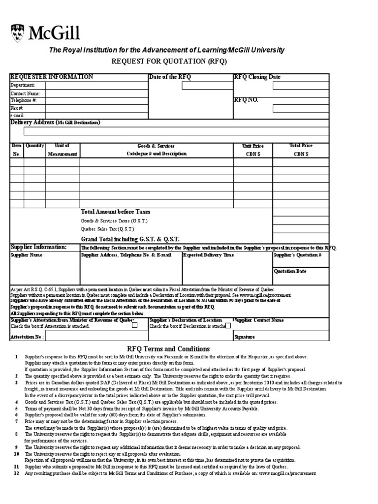 RFQ Template English Final | PDF