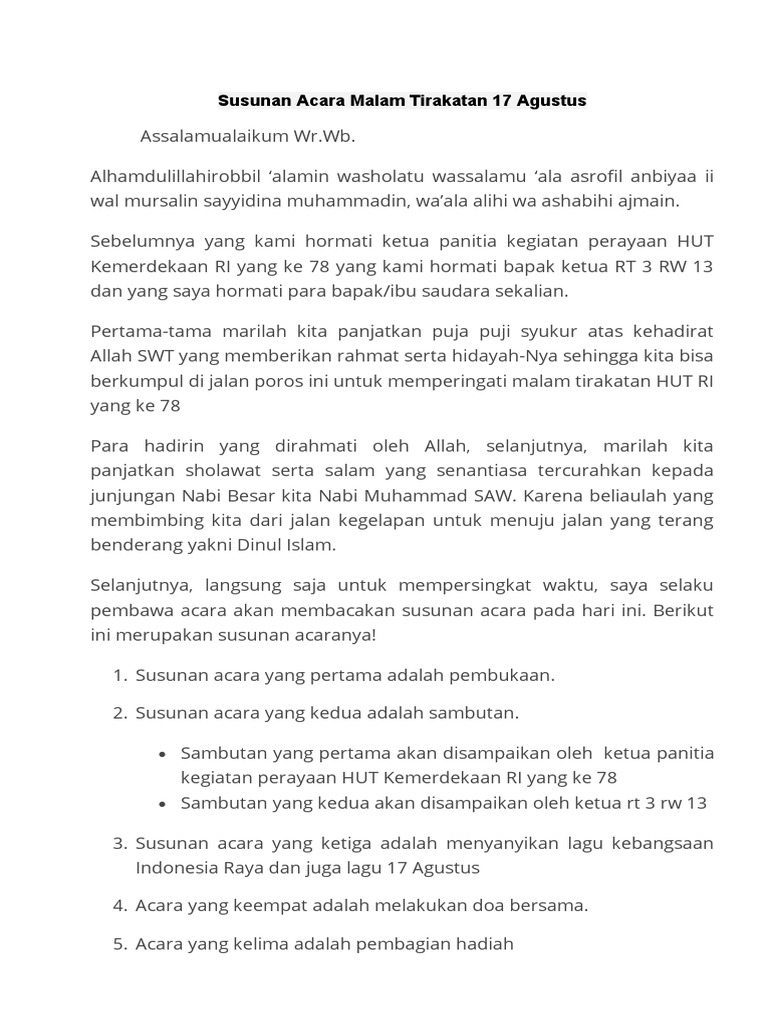 Susunan Acara Malam Tirakatan 17 Agustus | PDF | Kajian Bahasa Asing | Seni