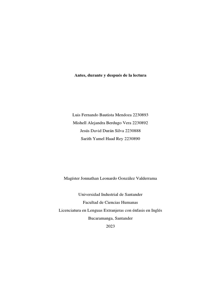 Antes, Durante y Después de La Lectura | PDF | Enseñando | Maestros