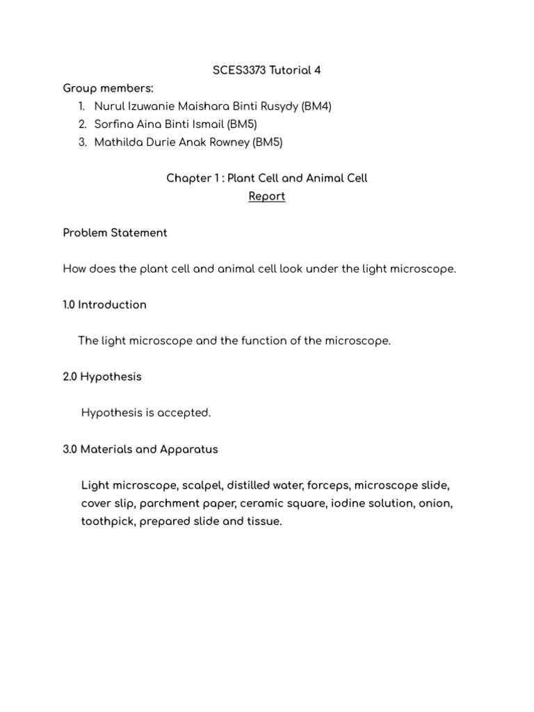 Tutorial W4 SCES3373 | PDF | Cell (Biology) | Microscope