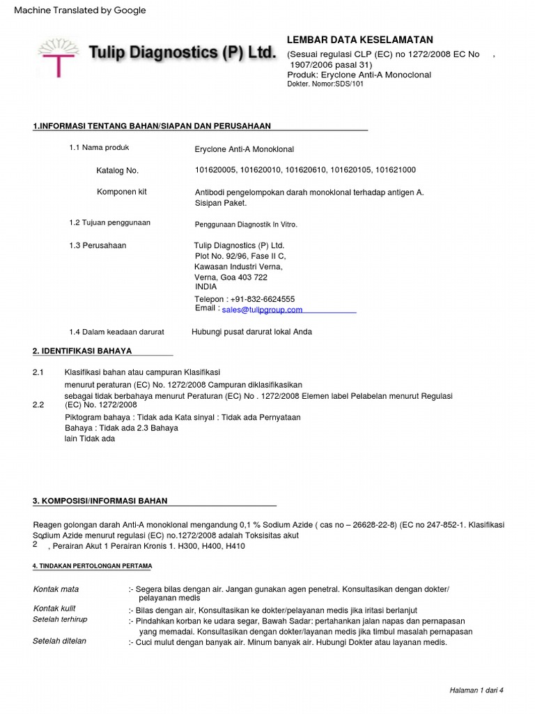 Eryclone-Anti-A-Msds Goldar | PDF