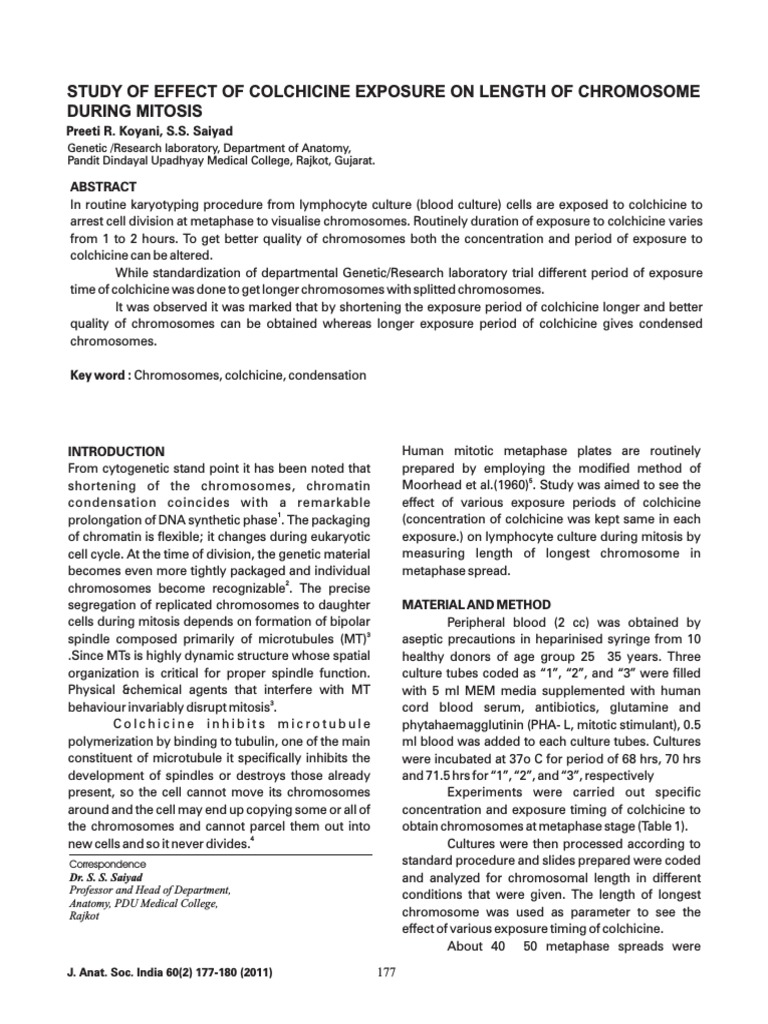 Art 1. Study of Effect of Colchicine Exposure On Length of Chromosomes ...