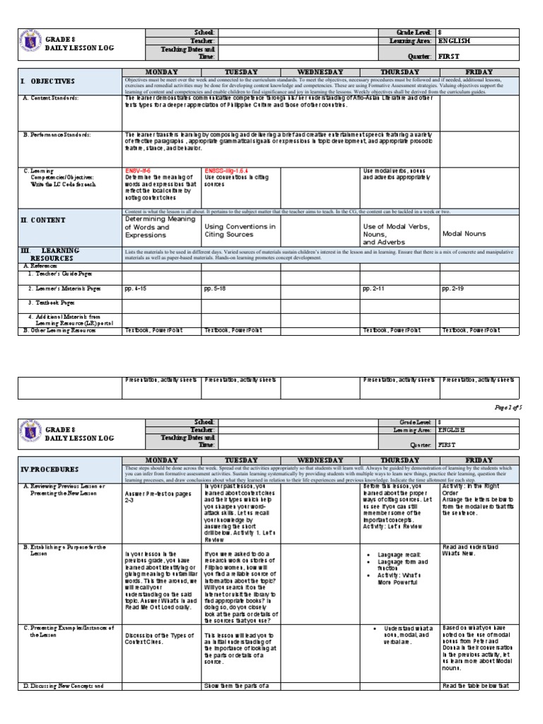 DLL Eng8 | PDF | Learning | Teachers DLL Eng8 | PDF | Learning | Teachers