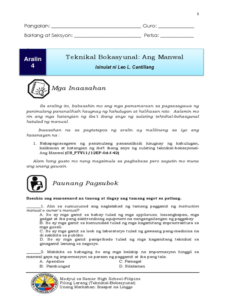 Filipino Sa Piling Larang TVL Week 4 | PDF