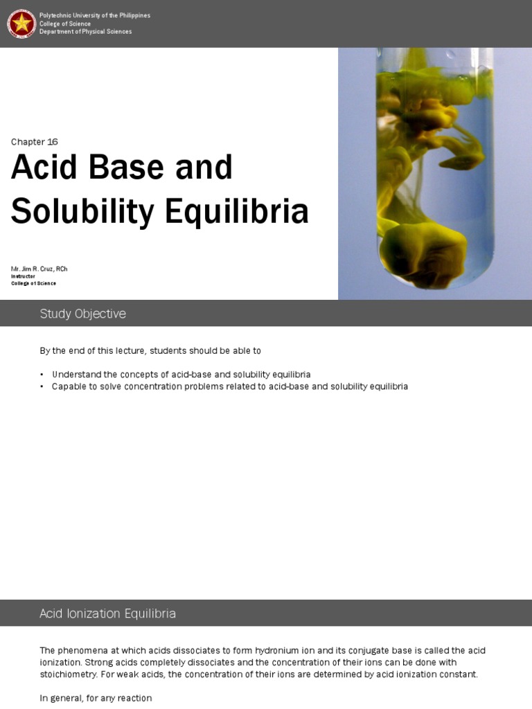 Chapter 16 Acid-Base and Solubility Equilibria | PDF | Acid | Chemical ...