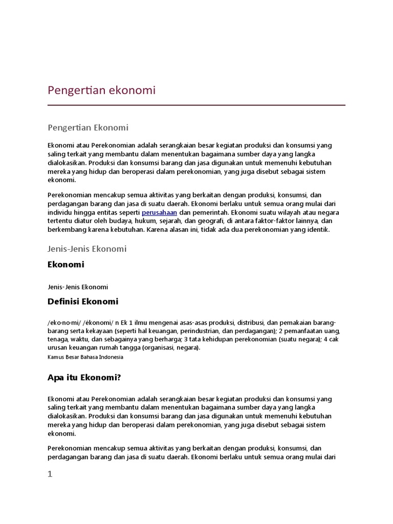 Pengertian Ekonomi | PDF