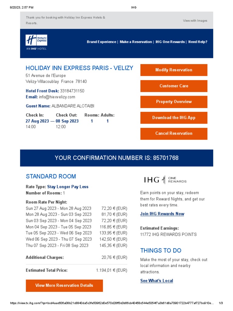 Holiday Inn Express Paris - Velizy: Your Confirmation Number Is ...
