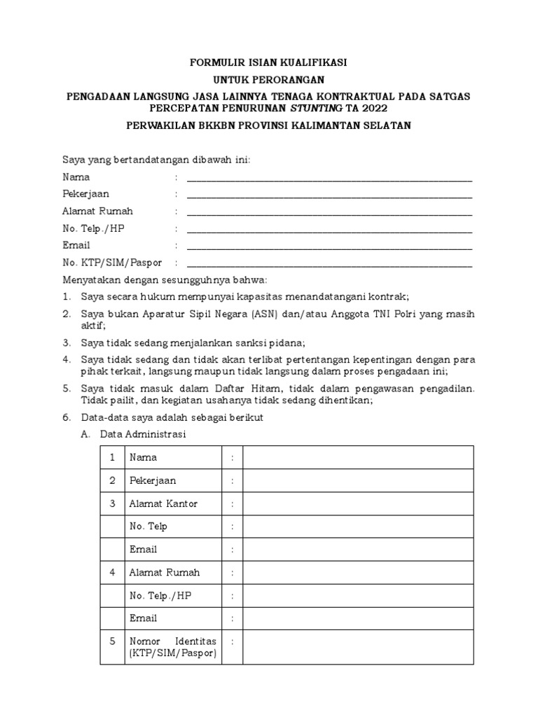 4.Formulir Isian Kualifikasi | PDF