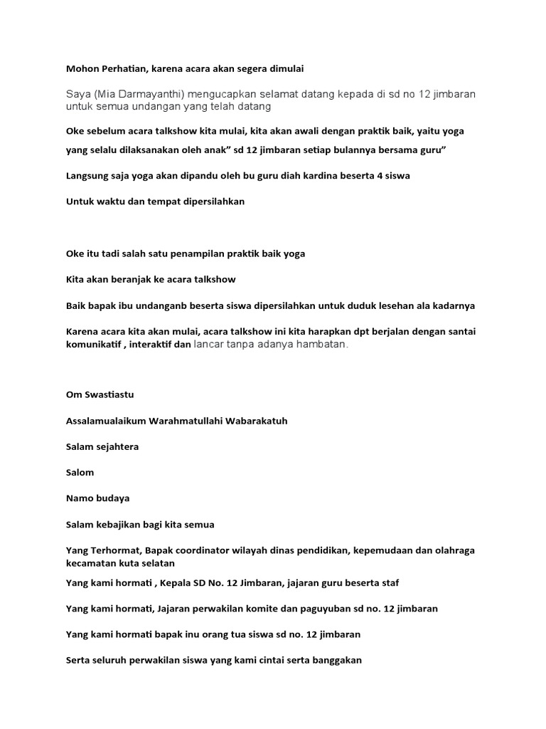 Teks MC Talkshow | PDF