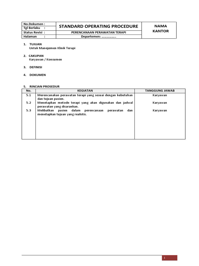 Sop Perencanaan Perawatan Terapi | PDF