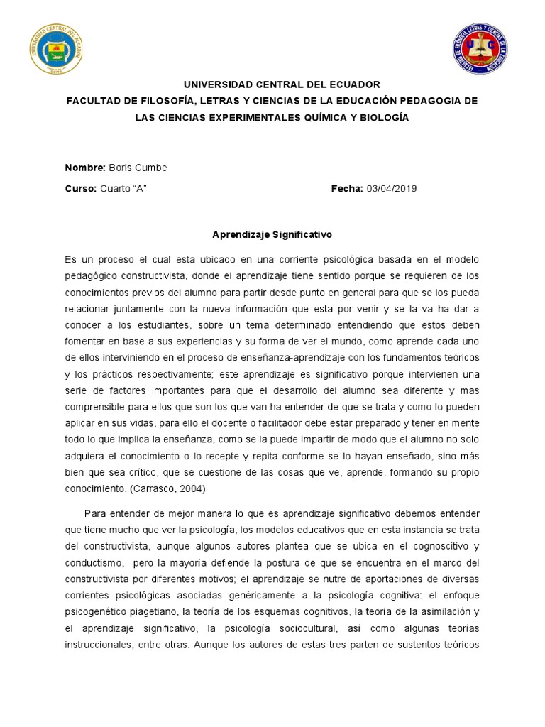 Aprendizaje Significativo | PDF