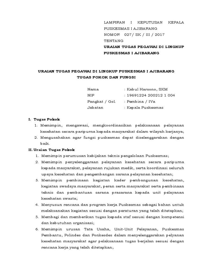 LAMPIRAN PERUBAHAN TUPOKSI PEGAWAI FIX 27 Nop 2017 | PDF