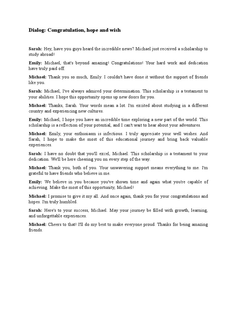 Dialog Congratulation, Hope and Wish | PDF | Social Science | Wellness