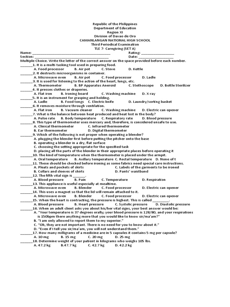 Third Periodical Examination (Set A) | PDF
