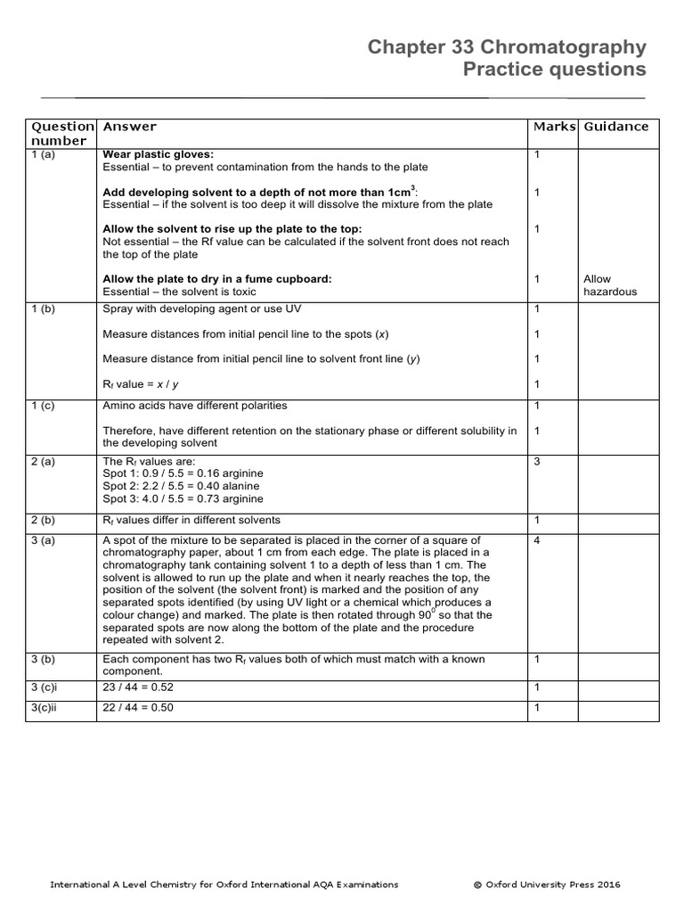 AQA A Level Chem CH33 Practice Question Answers | PDF | Solvent | Chromatography
