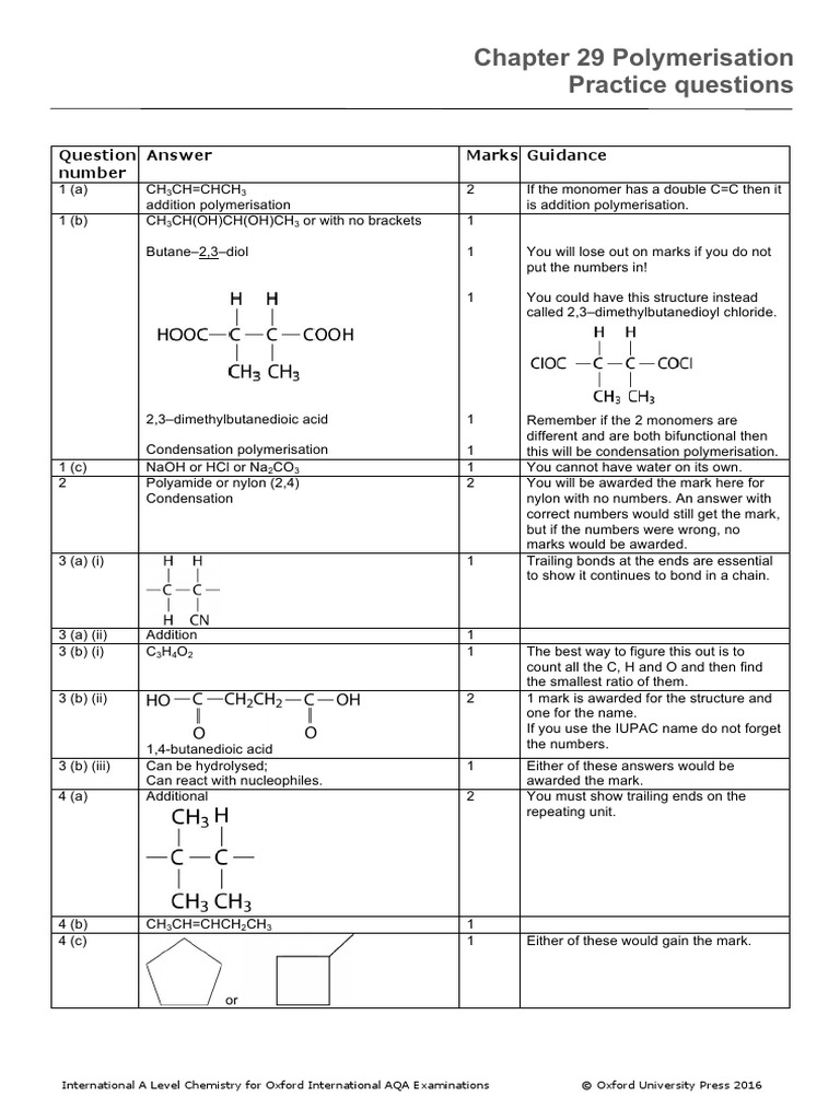 AQA A Level Chem CH29 Practice Question Answers | PDF | Polymerization ...