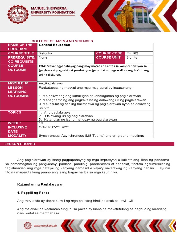 Modyul 10 - Ang Paglalarawan (Retorika) New | PDF