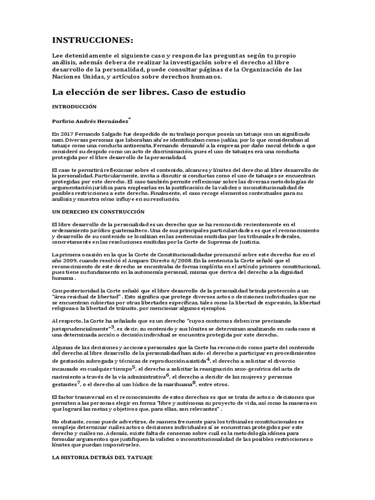 CASO No.1 - Derecho Al Libre Desarrollo de La Personalidad | PDF | Libertad | Discriminación