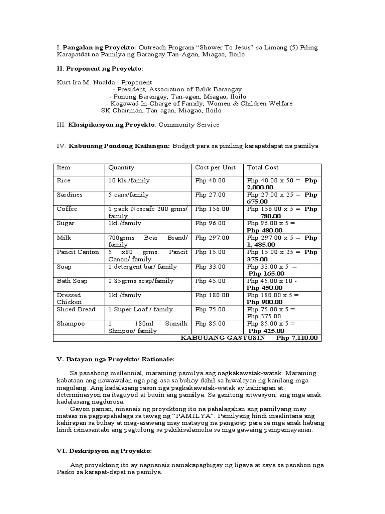 Sample - Panukalang Proyekto | PDF