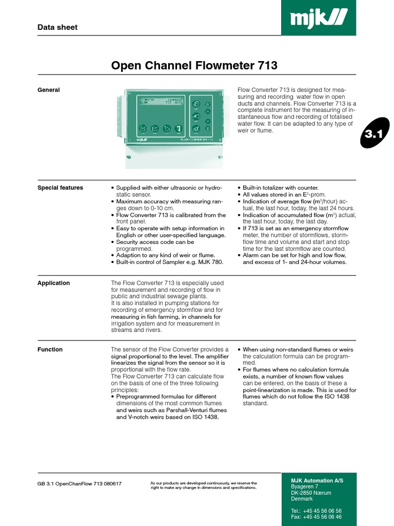 GB 31 Open Channel Flow Converter713 Datasheet 0806 | PDF
