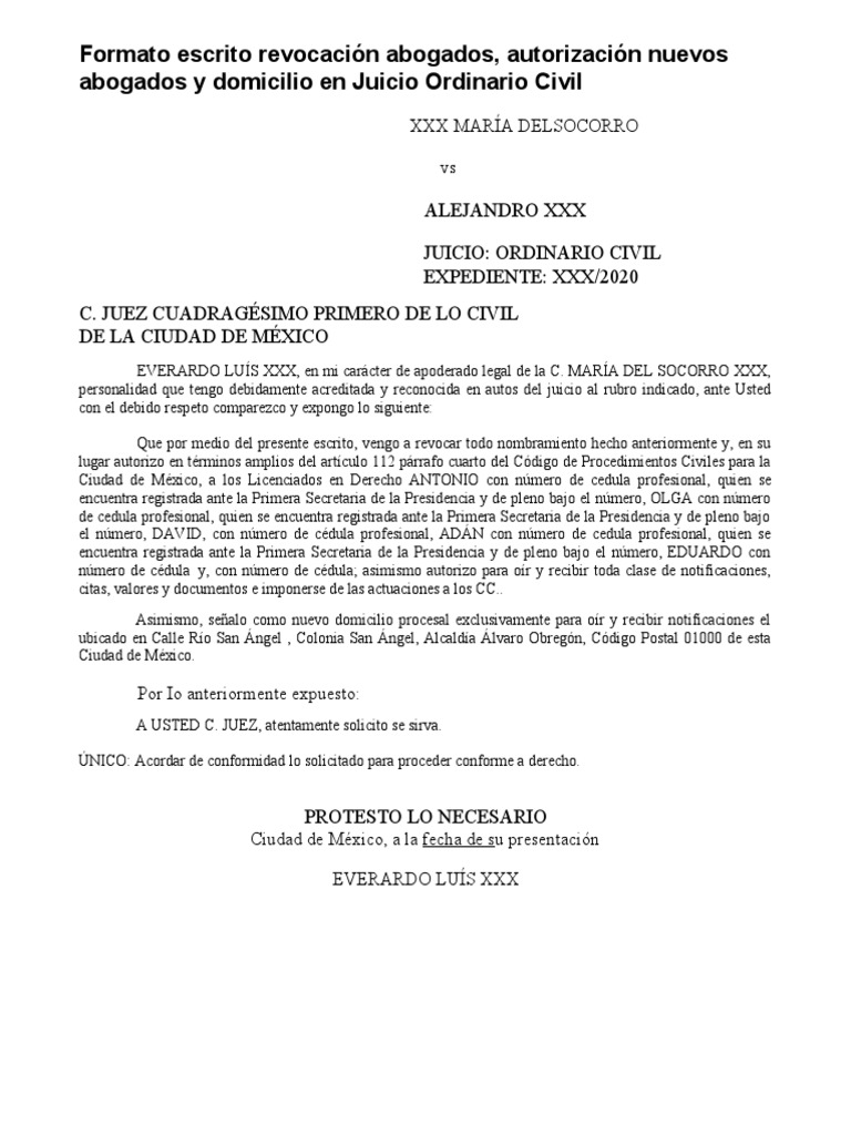 Formato Escrito Revocación Abogados | PDF | Justicia | Crimen y violencia