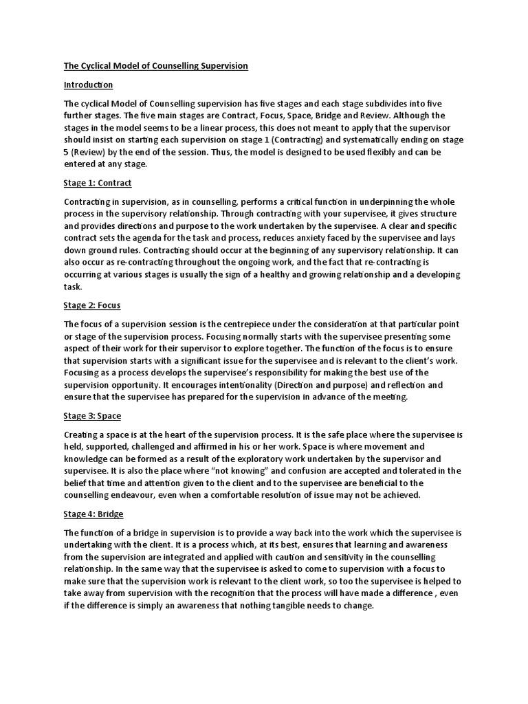 The Cyclical Model of Counselling Supervision | PDF | Counseling ...