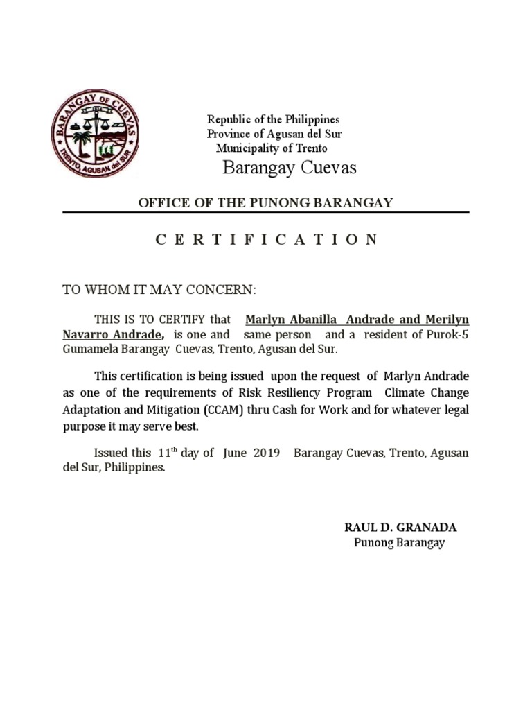 CCAM Certification for Cash for Work | PDF | Social Science