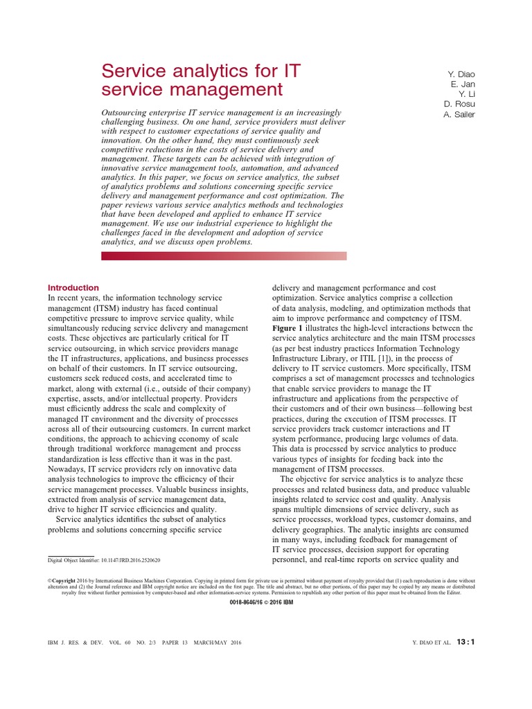 2016IBMJournal - Service Analytics For IT Service Management | PDF