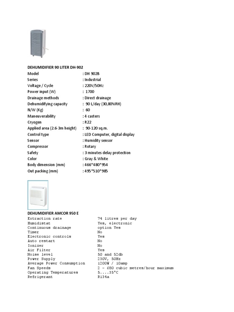Dehumidifier Spec | PDF | Humidity | Building Automation