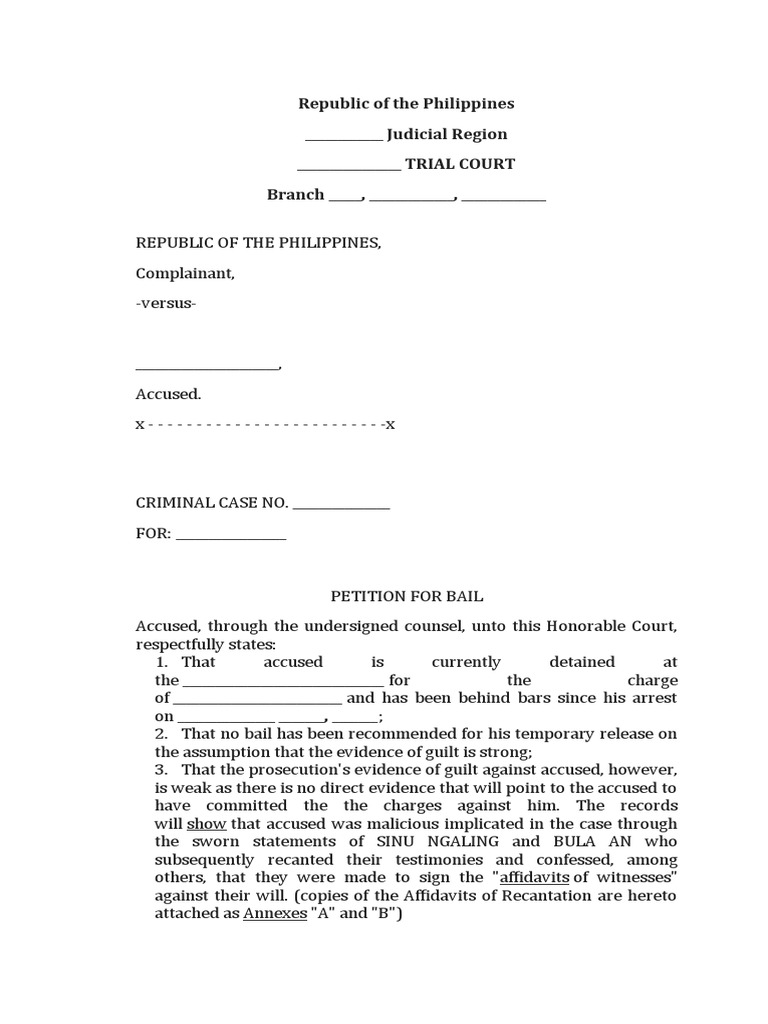 Petition For Bail | PDF | Prosecutor | Bail