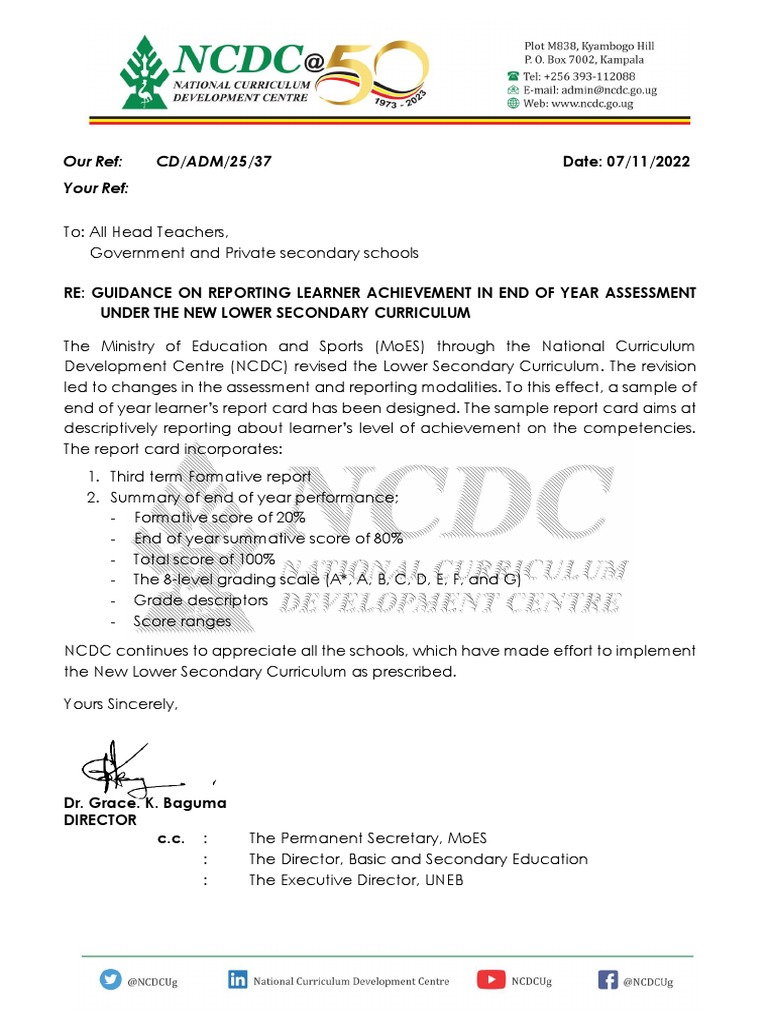 NCDC-Guidance On End of Year Report Card-S1-S2-2022 | PDF