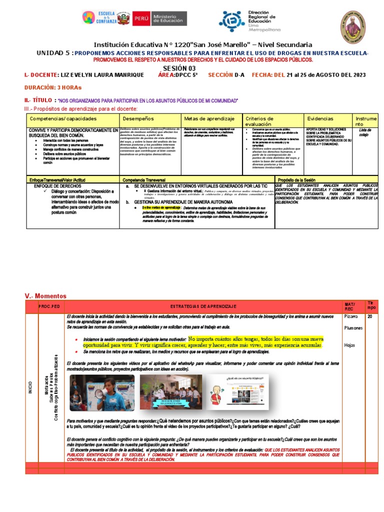 Sesion 3 DPCC Asunto Publico | PDF | Aprendizaje | Evaluación
