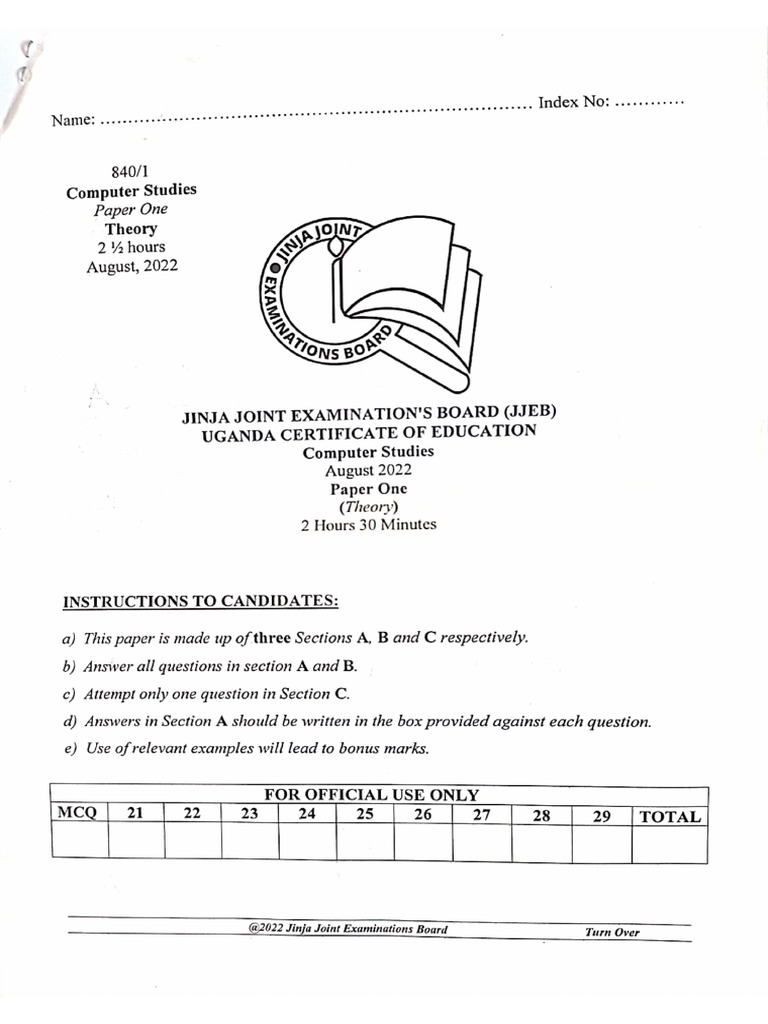 s.4 Computer Studies Paper 1 Mock Examinations Jinja Joint Examin ...