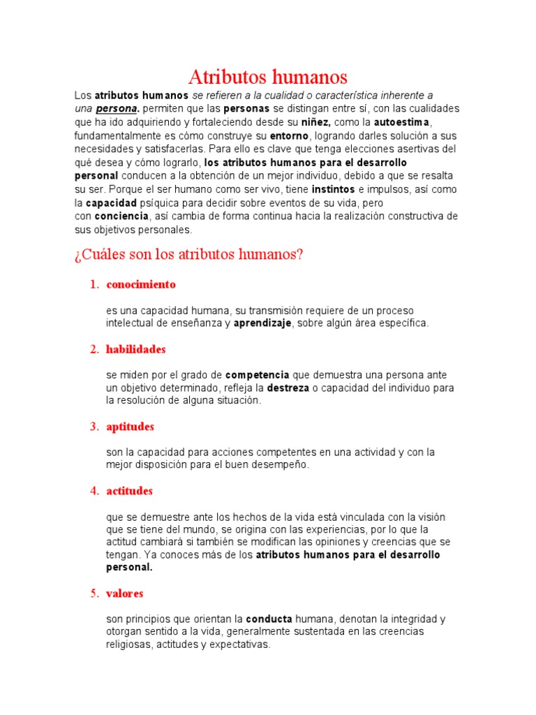 Atributos Humanos | PDF | Relaciones personales, crianza y desarrollo personal | Ciencia y ...