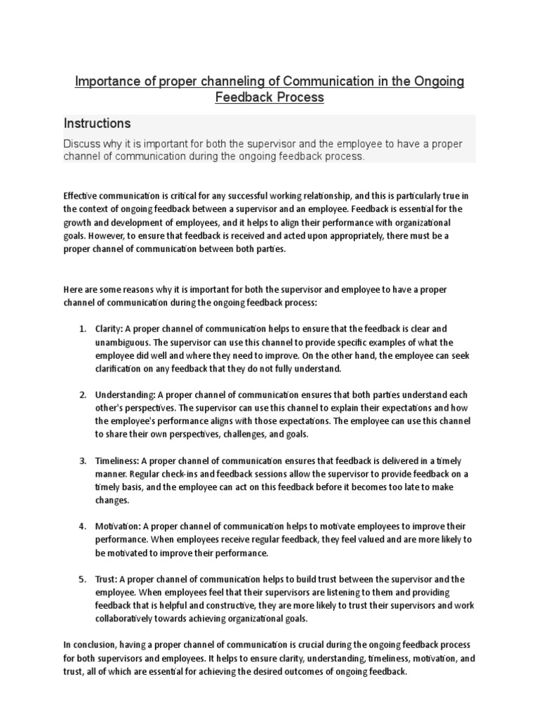 Importance of Proper Channeling of Communication in The Ongoing ...