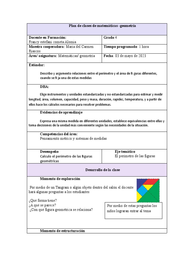 Plan De Clases De Matemáticas Pdf