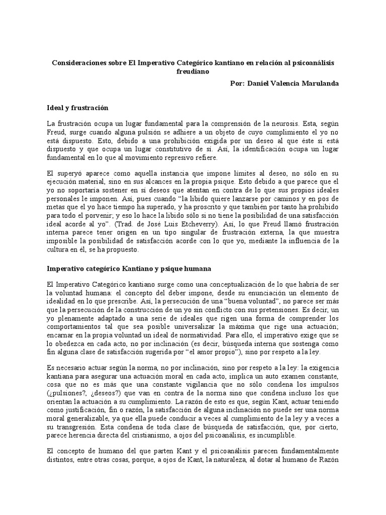 Consideraciones Sobre El Imperativo Categórico Kantiano en Relación Al Psicoanálisis Freudiano ...