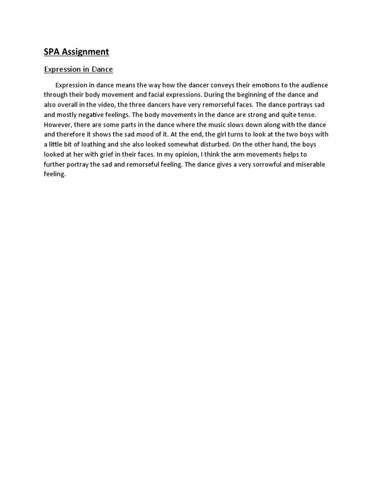 SPA Dance (Expression in Dance Assignment) | PDF
