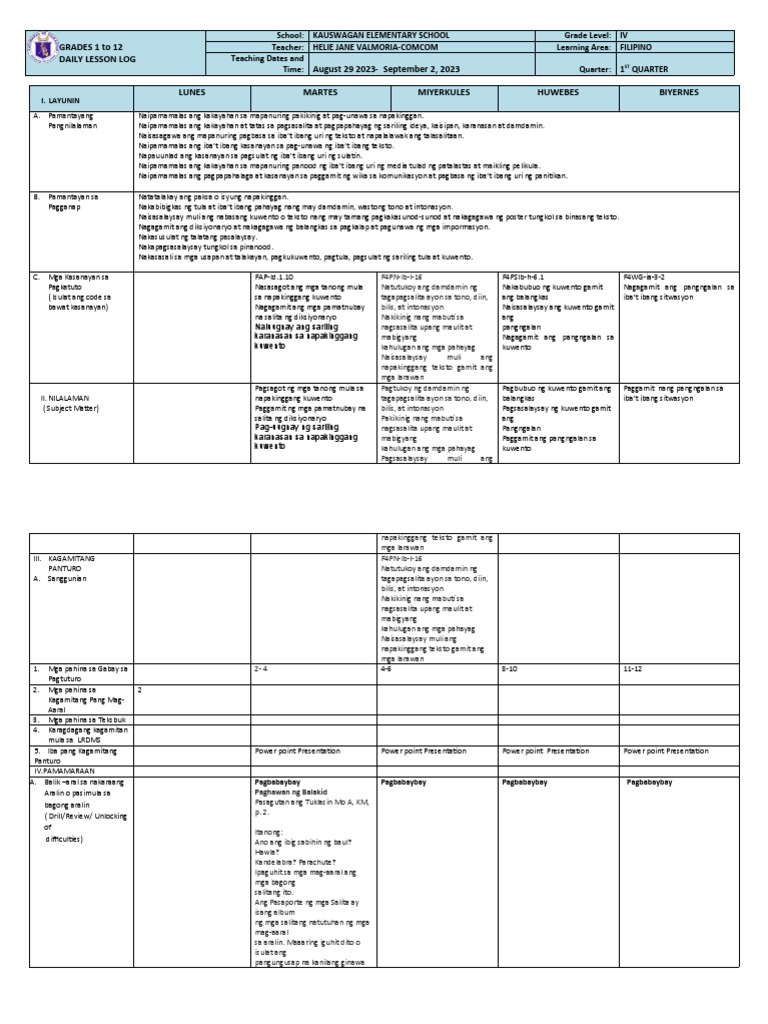 Filipino 4 q1 w1 DLL | PDF