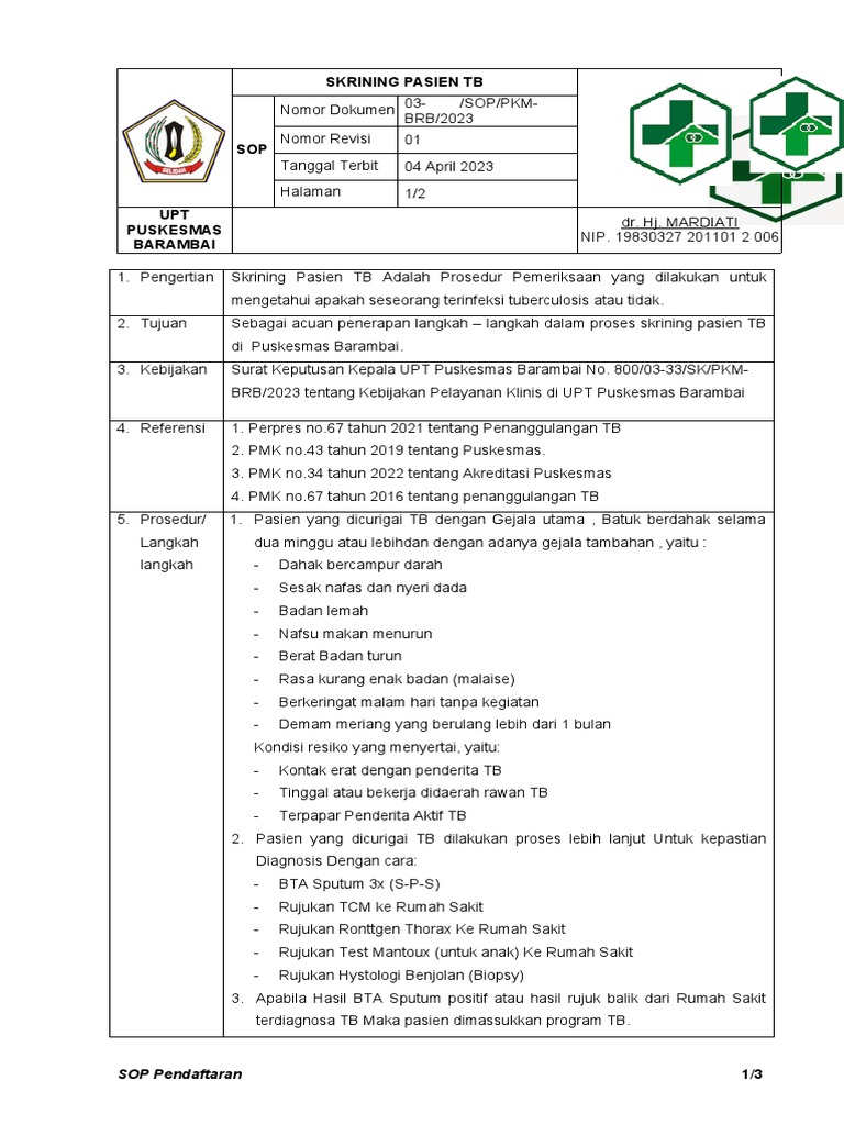 SOP Skrining TB | PDF