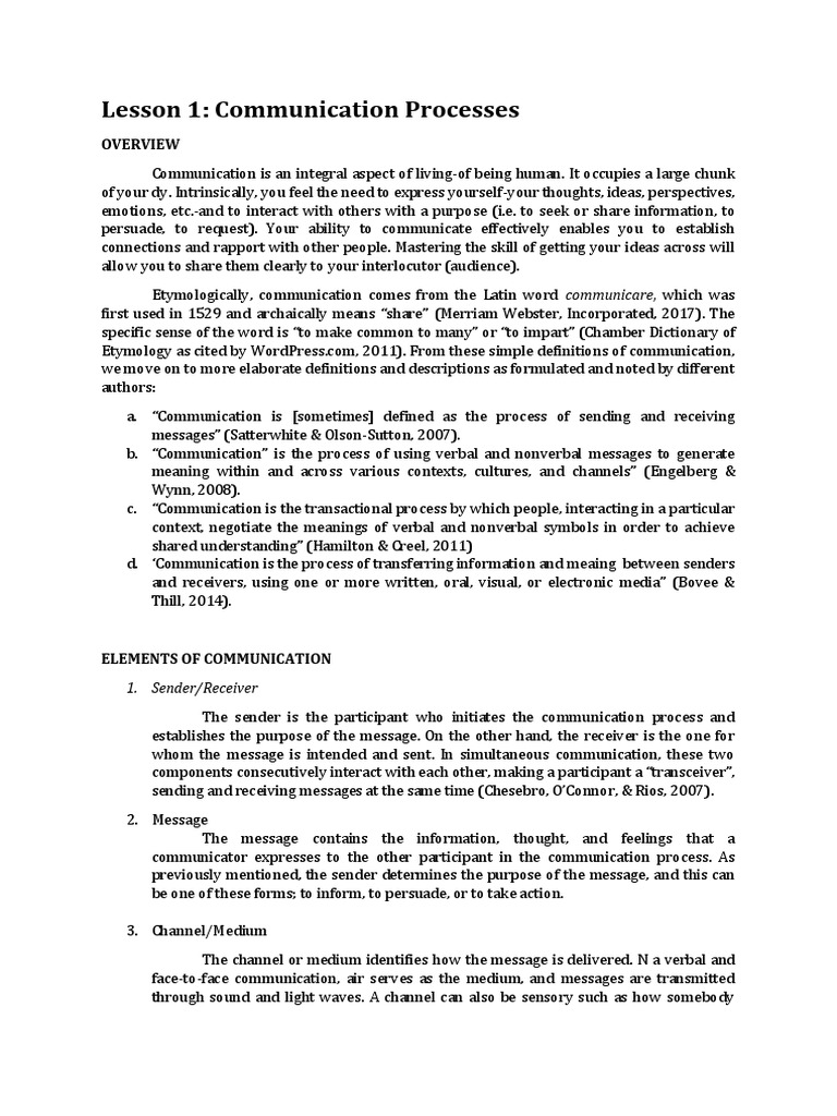 Lesson 1 Communication Processes | PDF | Communication | Nonverbal Communication