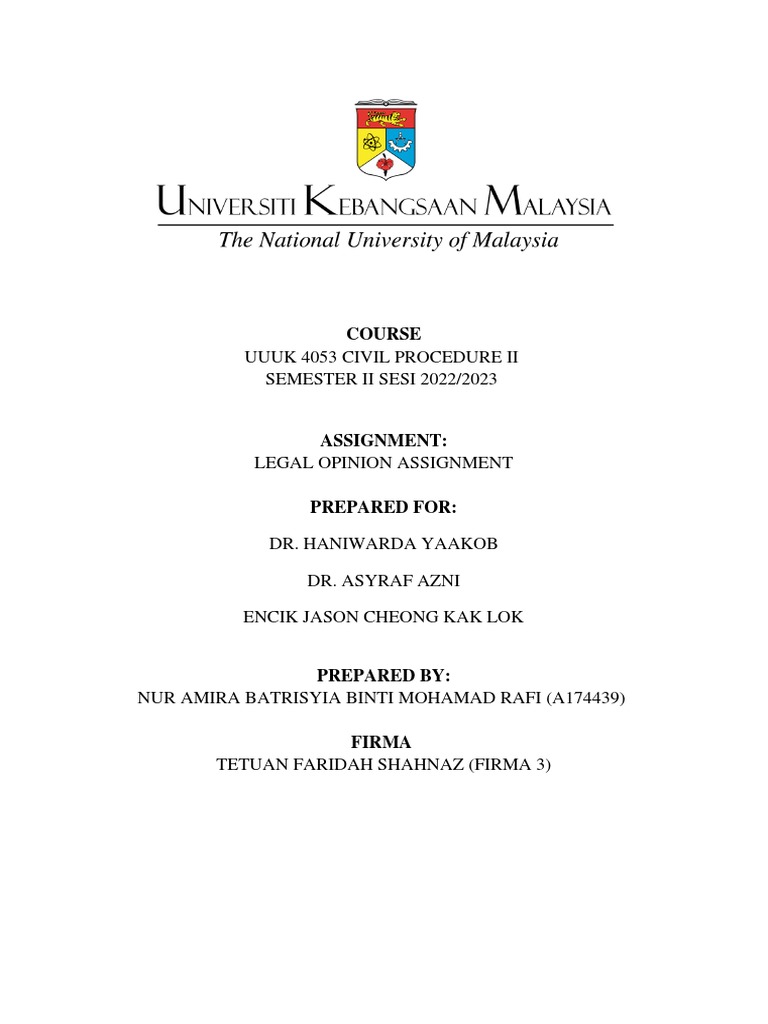 A174439-Legal Opinion Assignment Civil Procedure Ii | PDF | Lawsuit | Copyright Law Of The ...